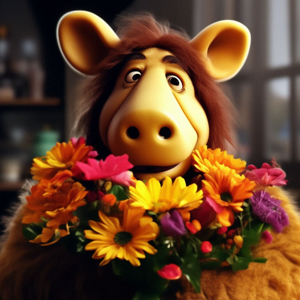 "The character of the TV series Alf gives beautiful flowers, 90s style ...