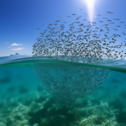 «Murmuration. a flock of fish and a flock of birds make joint movements ...