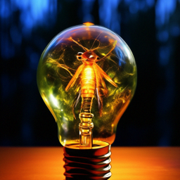 «A burning firefly in a light bulb, illustration with colored pencils ...