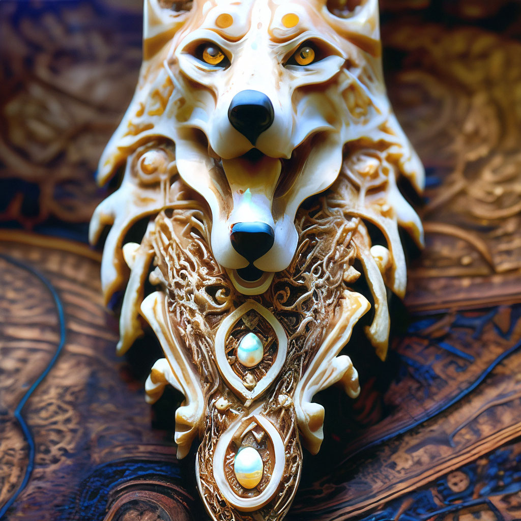 "The wolf totem bone carving,netzke,mother-of-pearl inlay. fancy ...