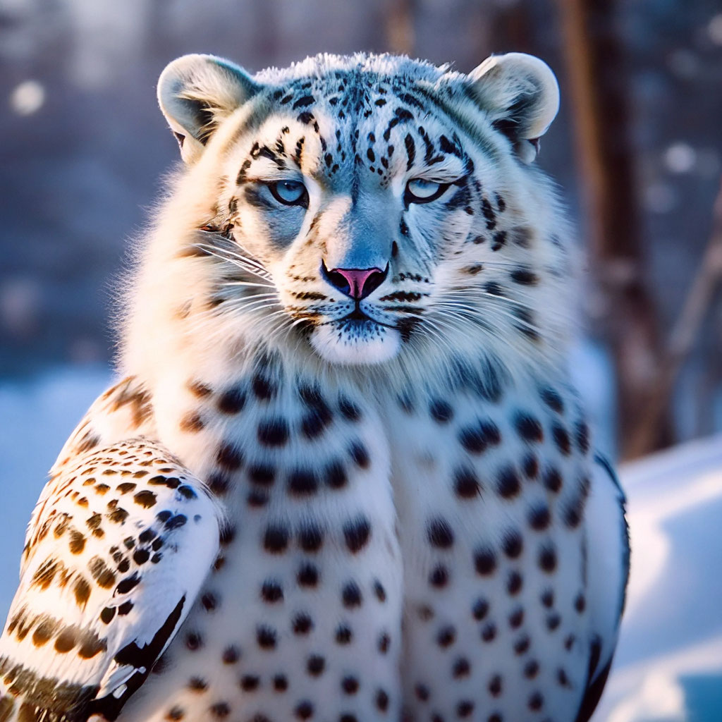 "A hybrid of a snow leopard and a polar owl" — image created in Shedevrum