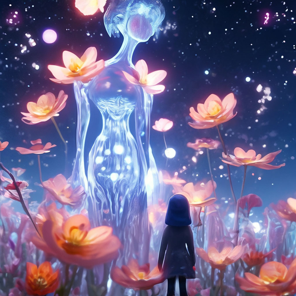 "[ fantasy, gigantic cosmic spirit + олень + foggy flowers, stars ...