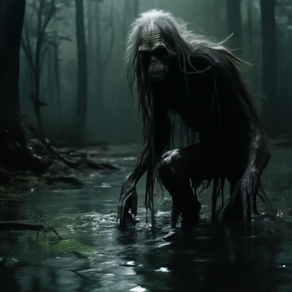 "A ghoul in a swamp in the forest, all around the night" — image ...