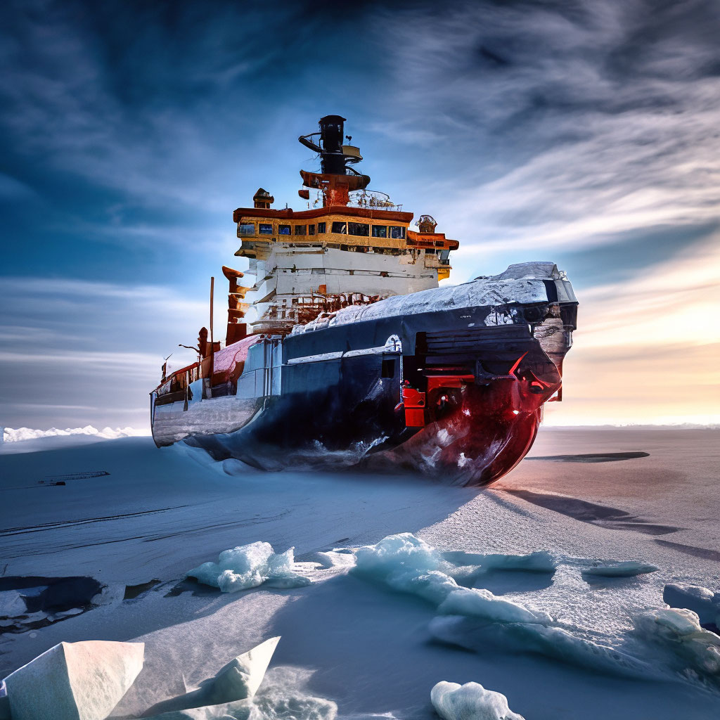 "Icebreaker The icebreaker "Arctic" goes through the frozen sea in ...