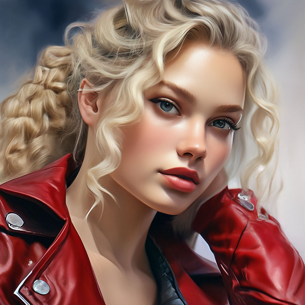 "🔮 blonde girl, refined facial features, smokey eye makeup in a red ...