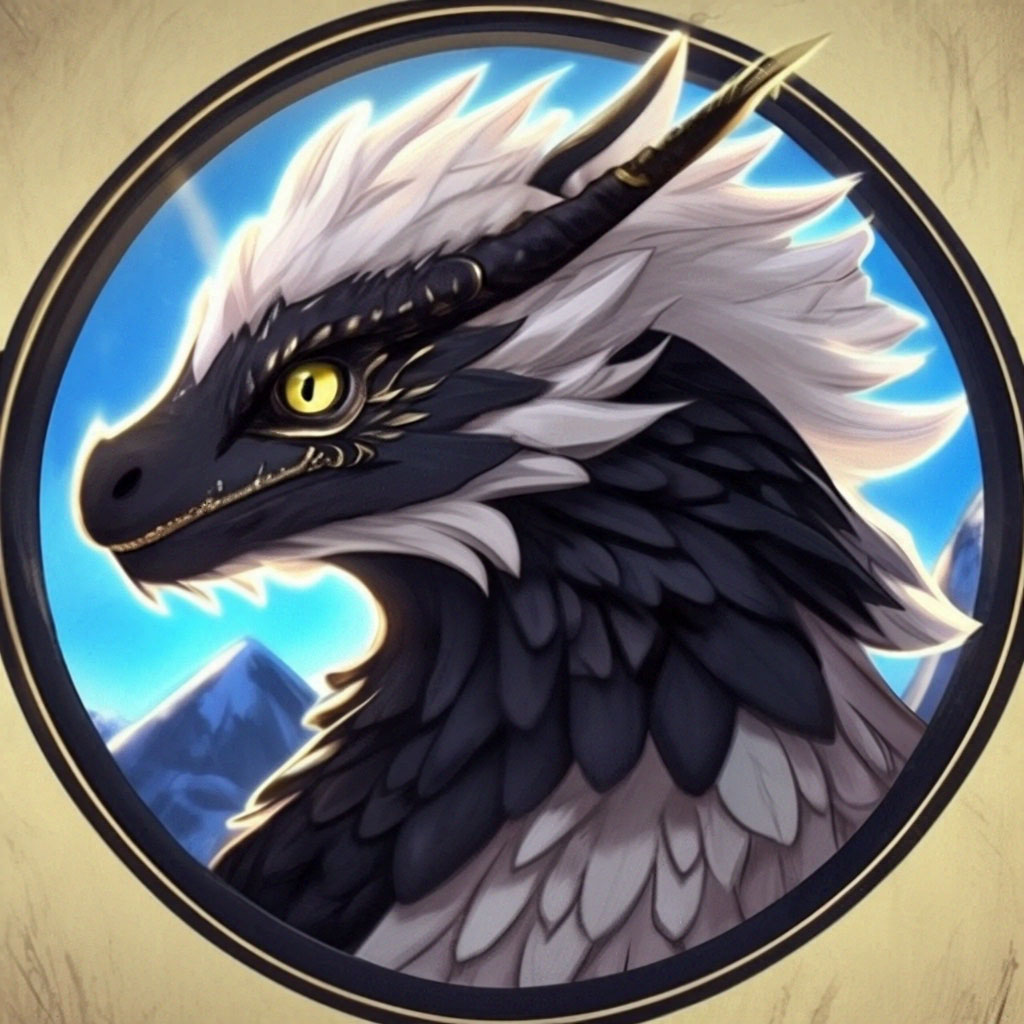 "Feathered Dragon Feathered Furry Hand-drawn cartoon style Pale Black ...