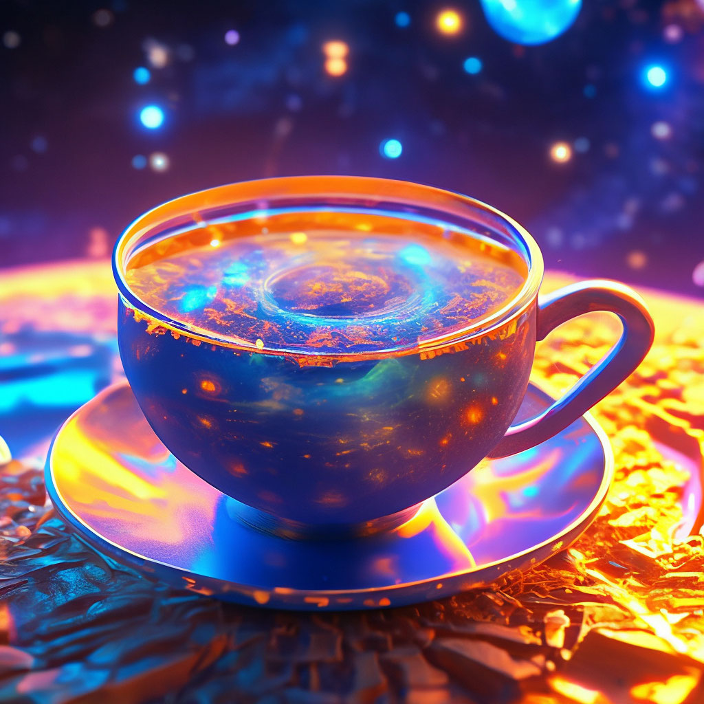 "Cosmic cup of tea, beautiful, f/2.8, bright lighting" — image created ...