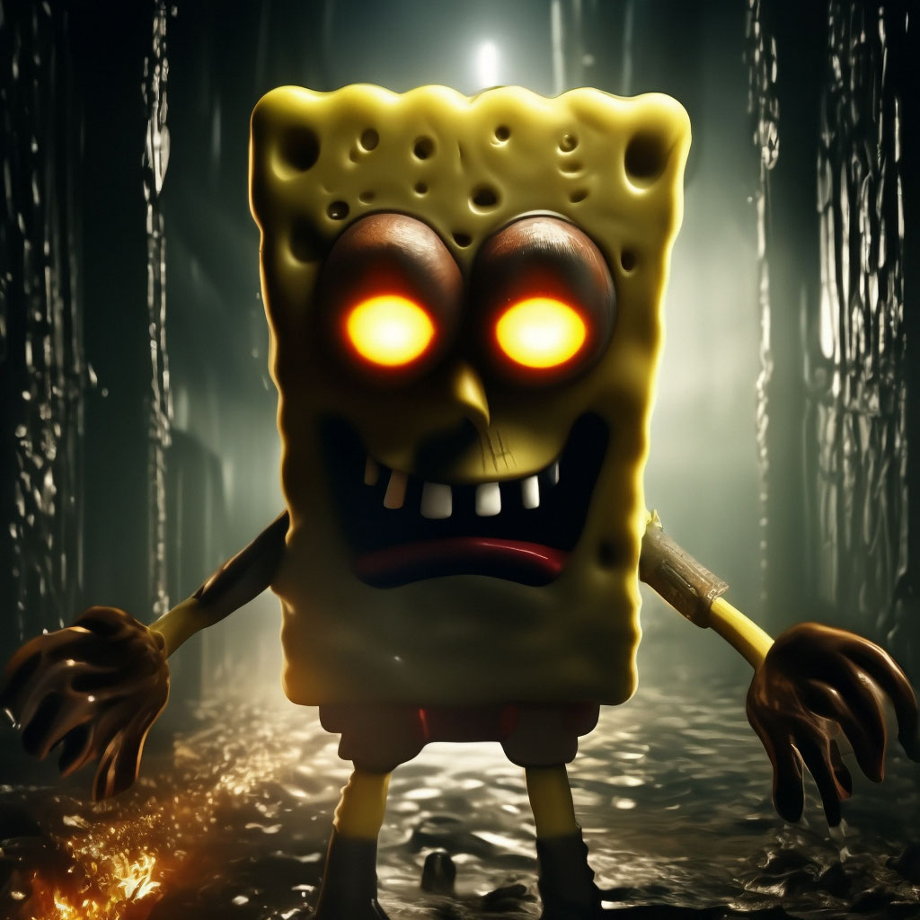 "Necro spongebob Horror, Very Bright Light, Sunbeams" — image created ...