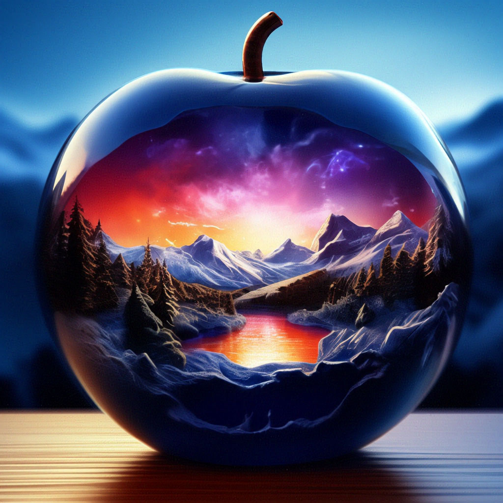 "In a glass apple, fantastic winter, epic,fabulous, space, hyperrealism ...