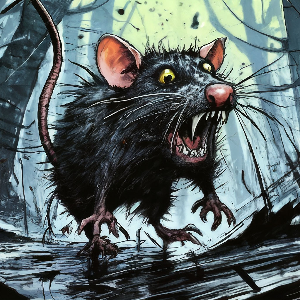 "🖤 a huge creeping black mangy disheveled angry wet rat walks through a ...