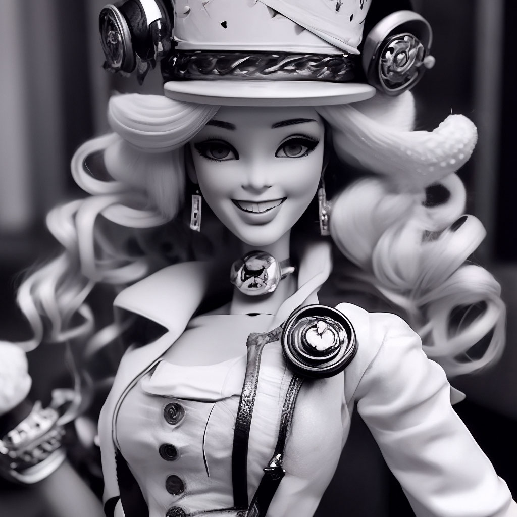 "Barbie Steampunk yellow monochrome Hyperrealism smiles" — image ...