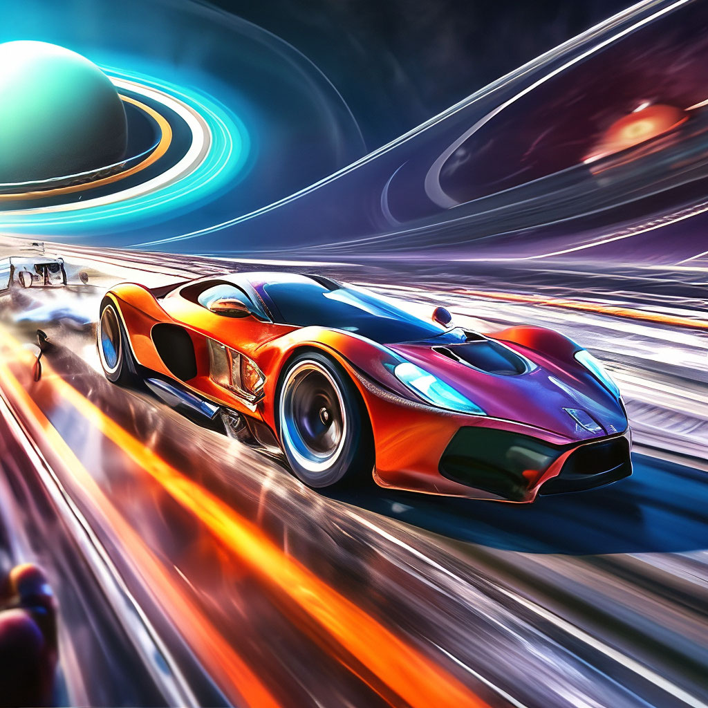 "Sportcars Jaguar and Ferrari having a high-speed race on the rings of ...