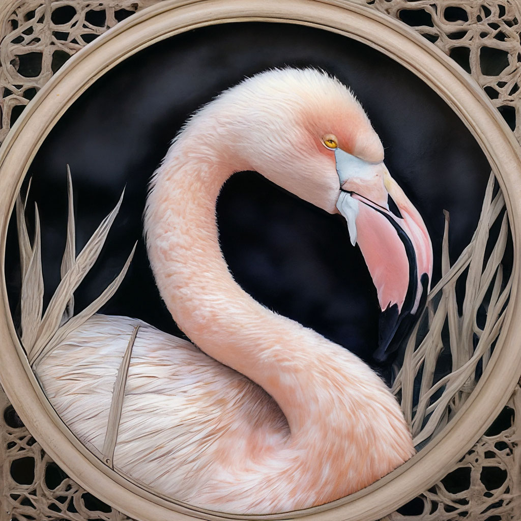 "In pale tones on black sand in a linear round frame : portrait of an ...