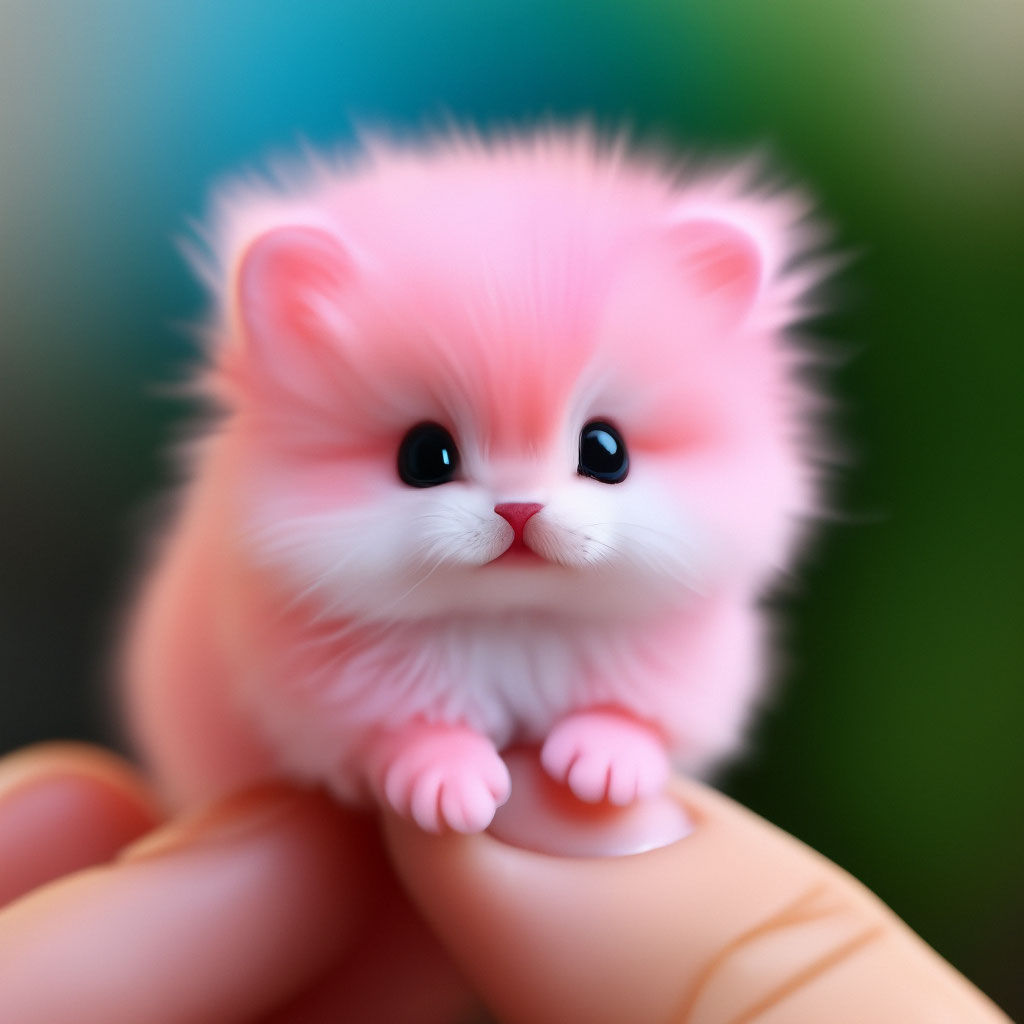 "Small,tiny,cute,soft pink fluffy animal sitting on the tip of your ...
