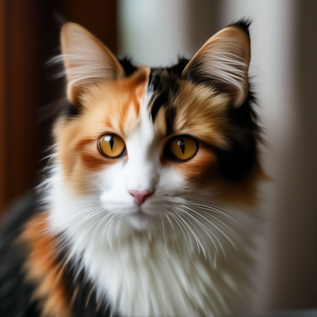 "Cute three-colored cat" — image created in Shedevrum