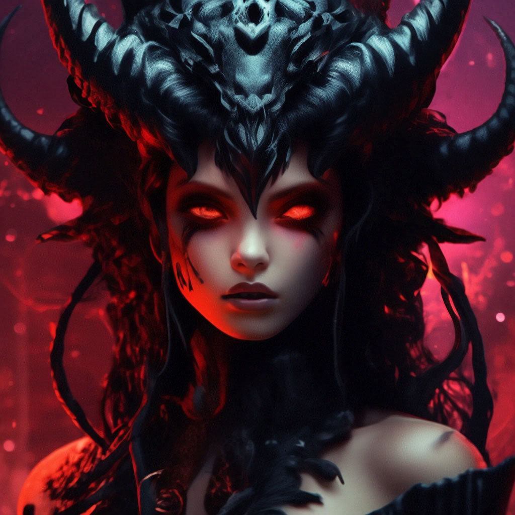 "A very beautiful fantasy symbiosis Gorgeous demon girl+horns+glowing ...
