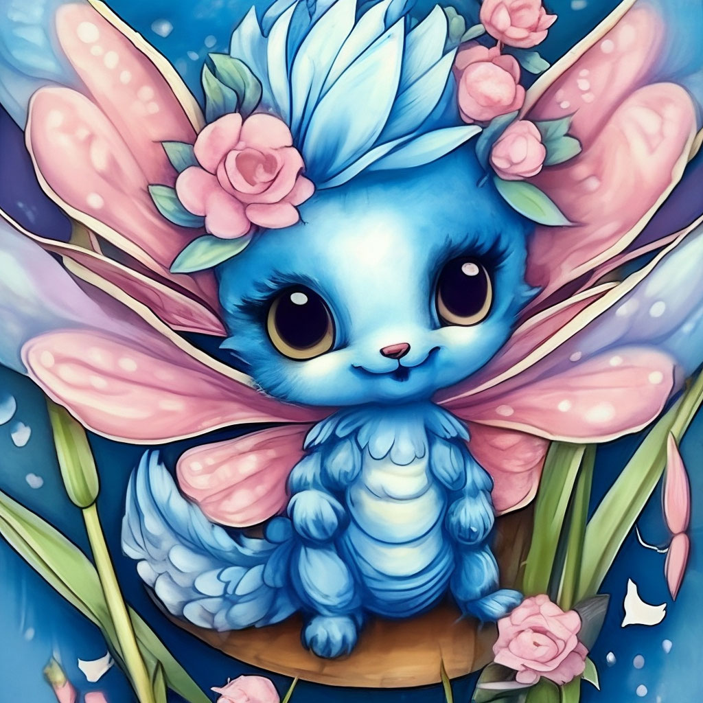 "Illustration 5D marker ink, gently,Cute fluffy chibi baby blue ...
