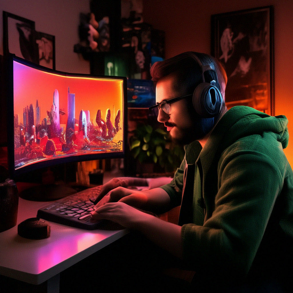 "Marmok plays PC games 16k Photorealism" — image created in Shedevrum