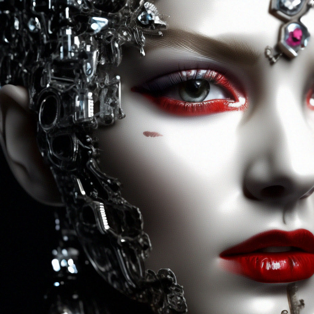 "Platinum face ,Bionic girl,fantasy inlaid with diamonds and rubies ...