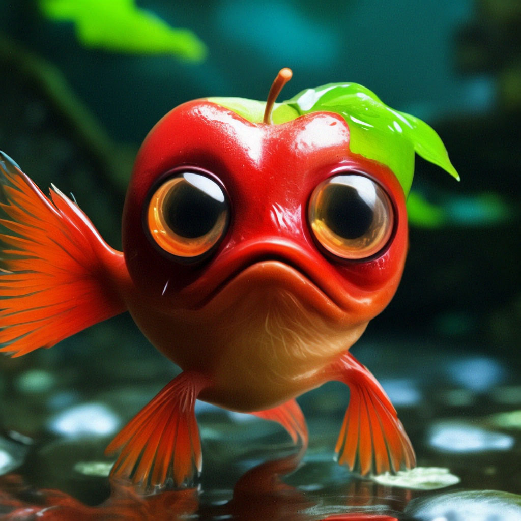 "Apple is a hybrid of a fish,cute,pop-eyed,funny" — image created in ...