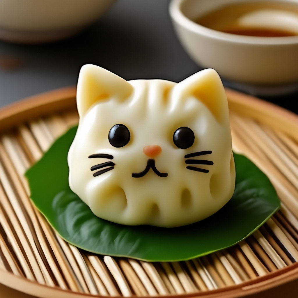 "A dumpling in the shape of a cat" — image created in Shedevrum
