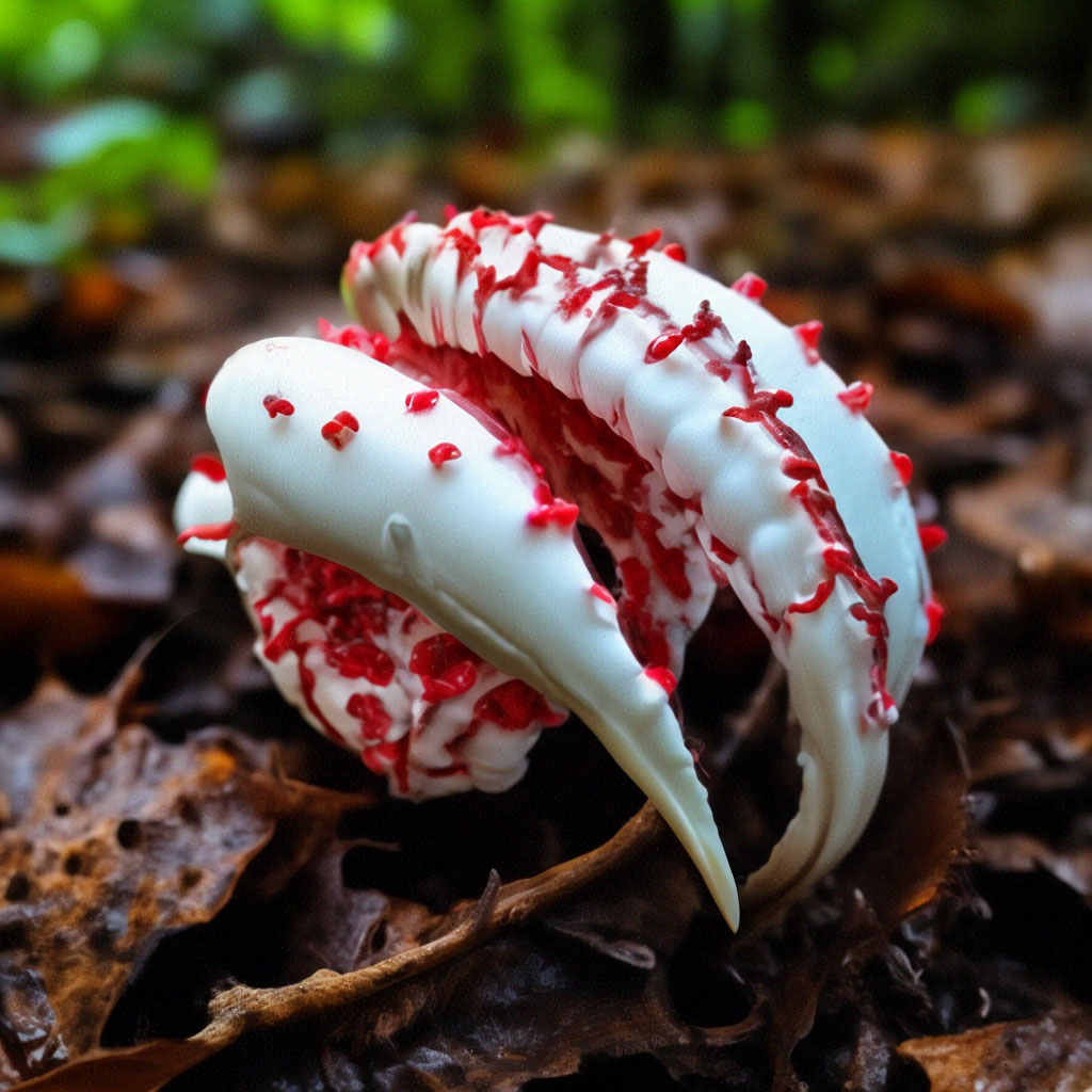 "Archer's anthurus Clathrus archeri,mature fruit body, long, ashy white ...
