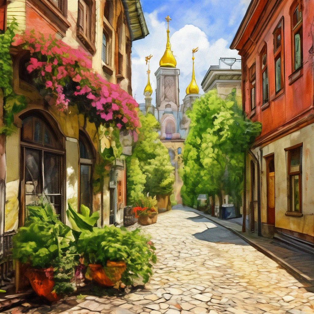 "👌👌👌👌 👌 Russia,Moscow, summer, lane, watercolor+ colored ink ...