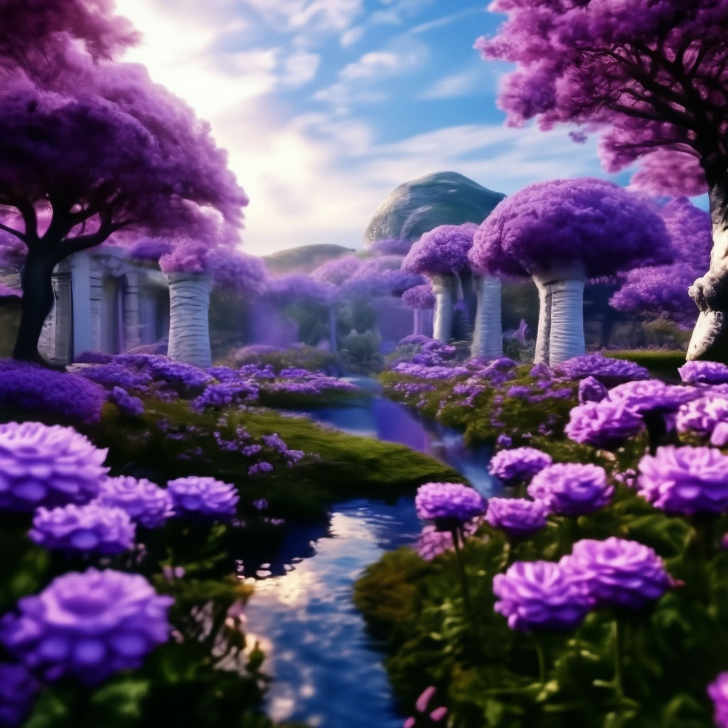 "Lilac-purple beautiful garden, epic and harmonious, fabulous landscape ...