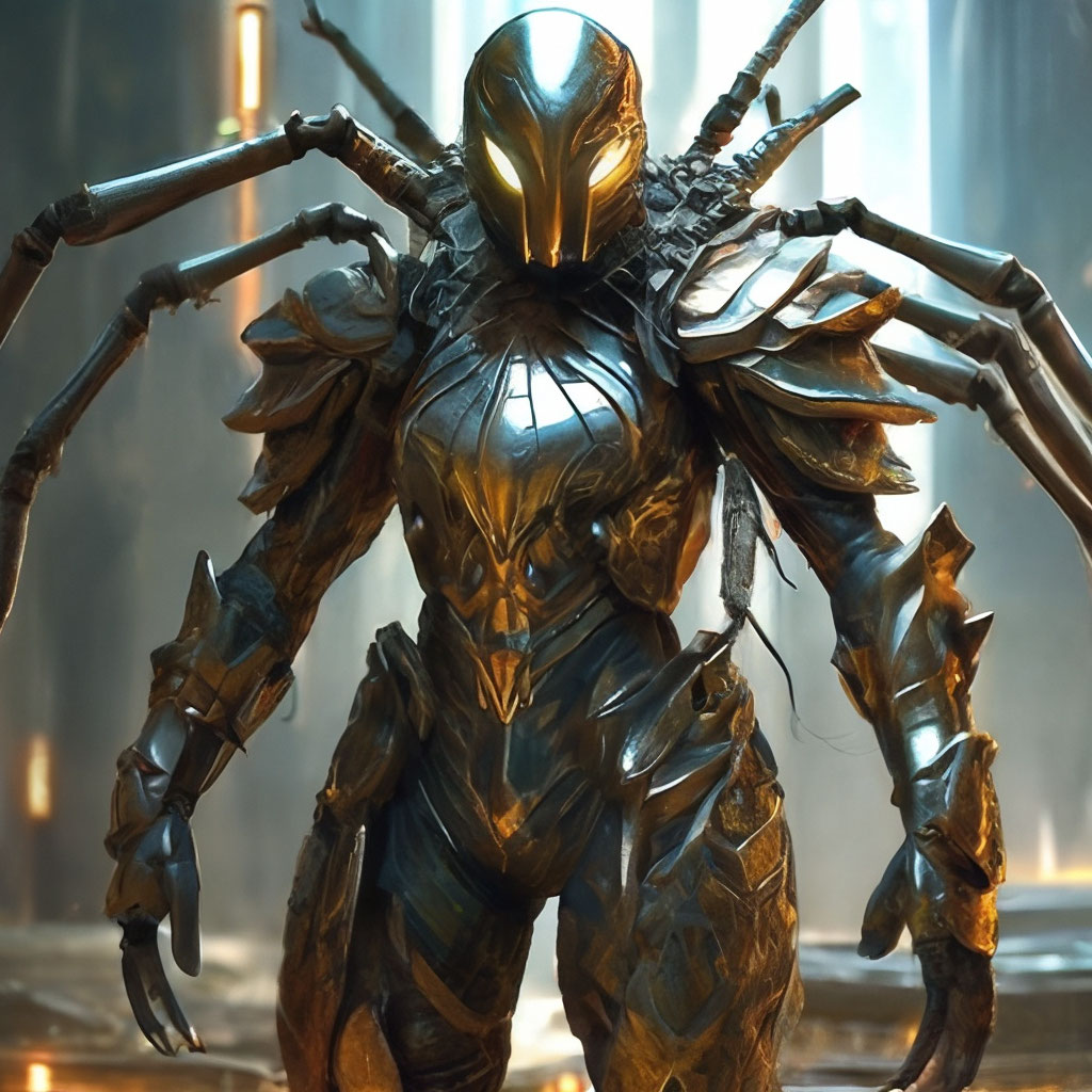 "A warrior in armor in the form of a spider" — image created in Shedevrum