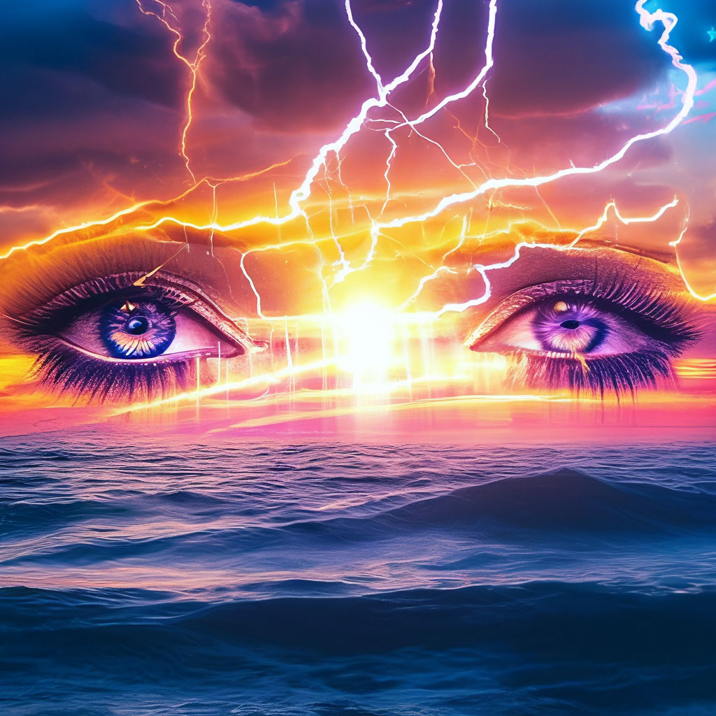 "Collage double exposure layering eyes on the sky outline of the nose ...