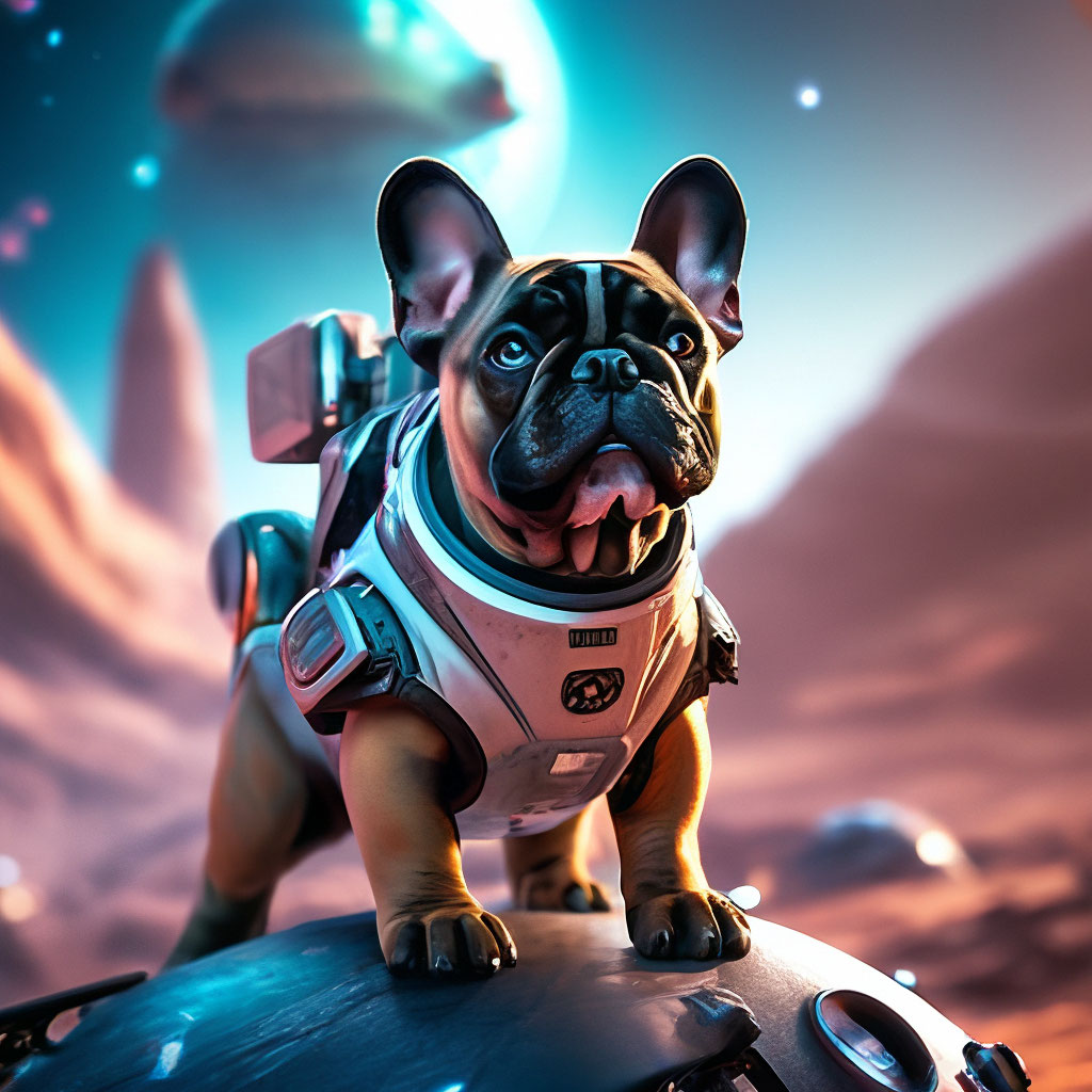 "A space French bulldog on a …" — image created in Shedevrum