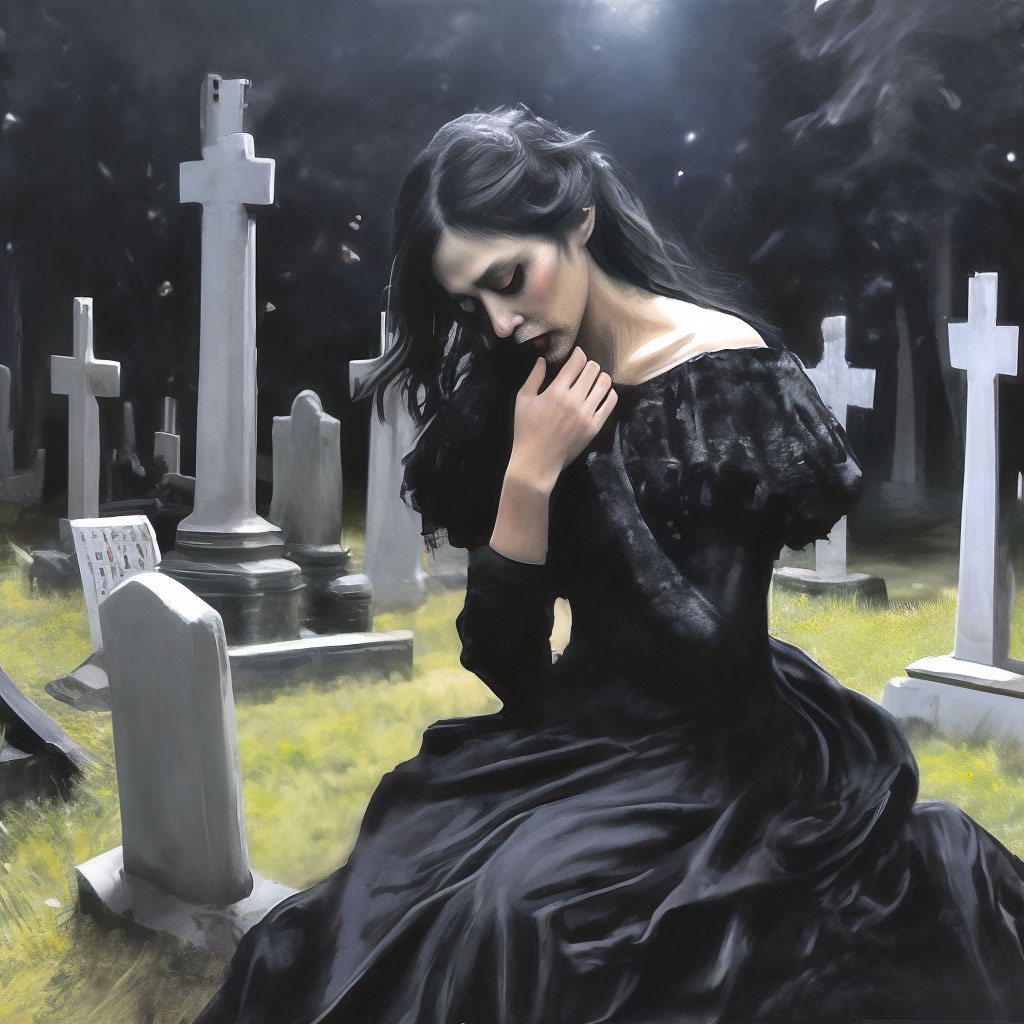 A Woman Crying At The Grave… — Image Created In Shedevrum
