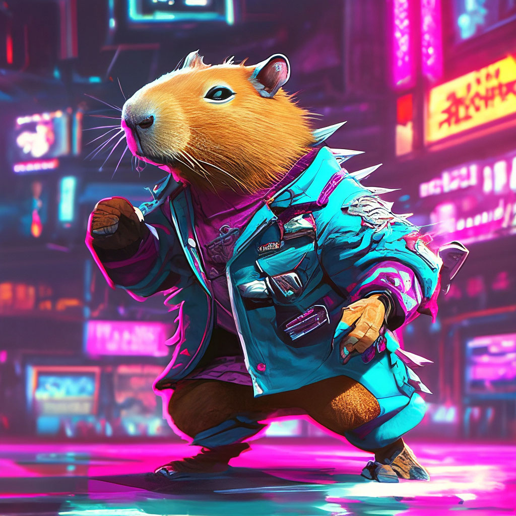 "Capybara fights with 2d character" — image created in Shedevrum