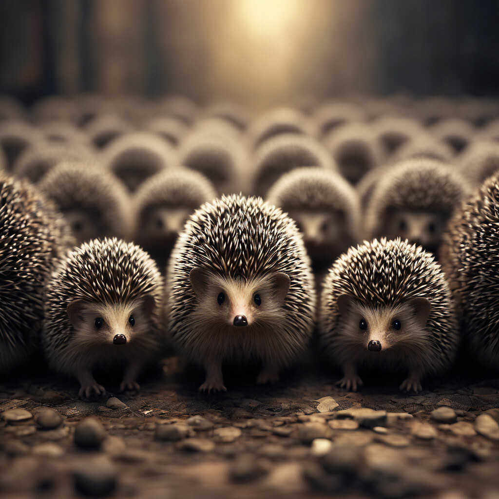 "We understand everything! , many hedgehogs stand in rows, professional ...