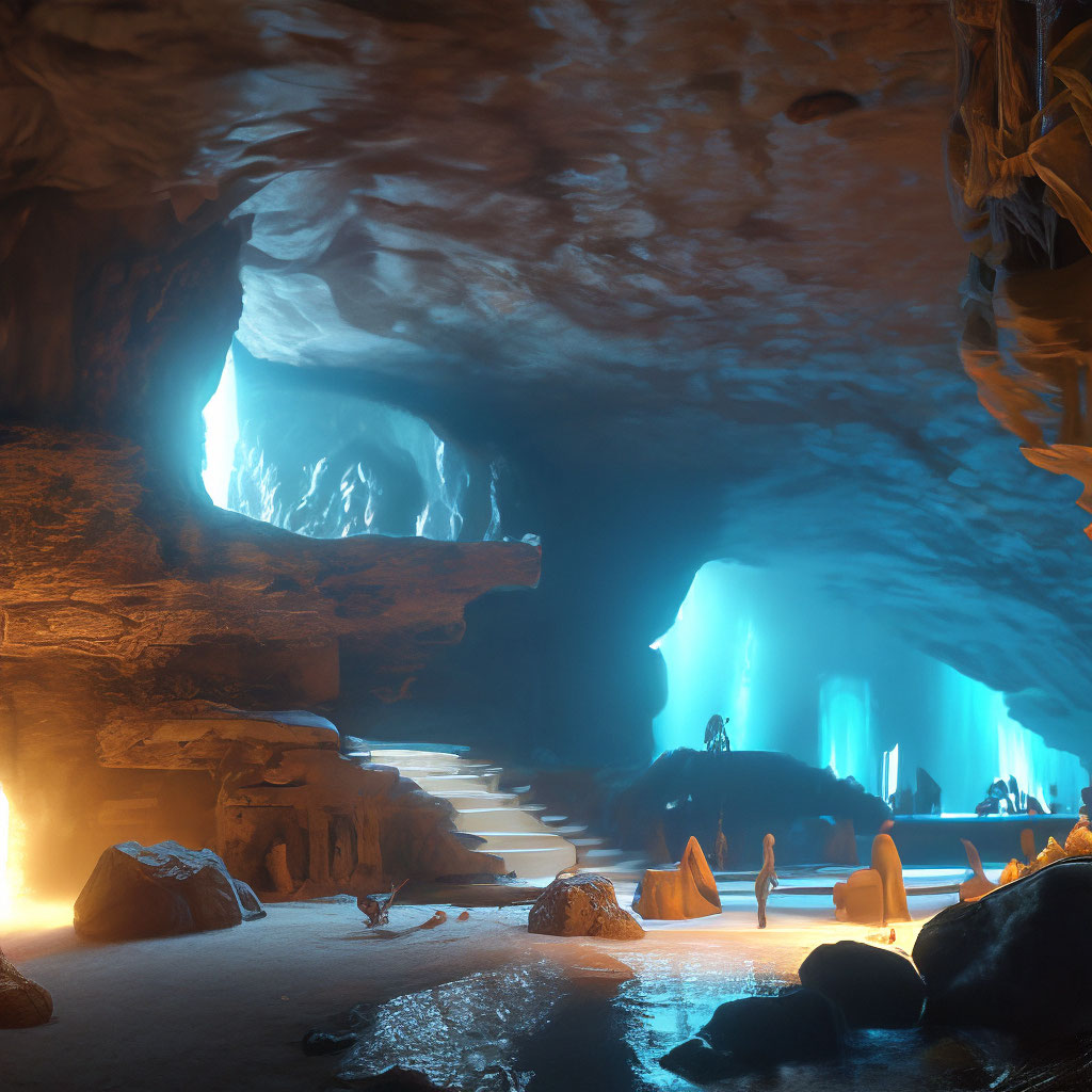 "Cave dwelling of prehistoric people,huge cave,3d,64k ...