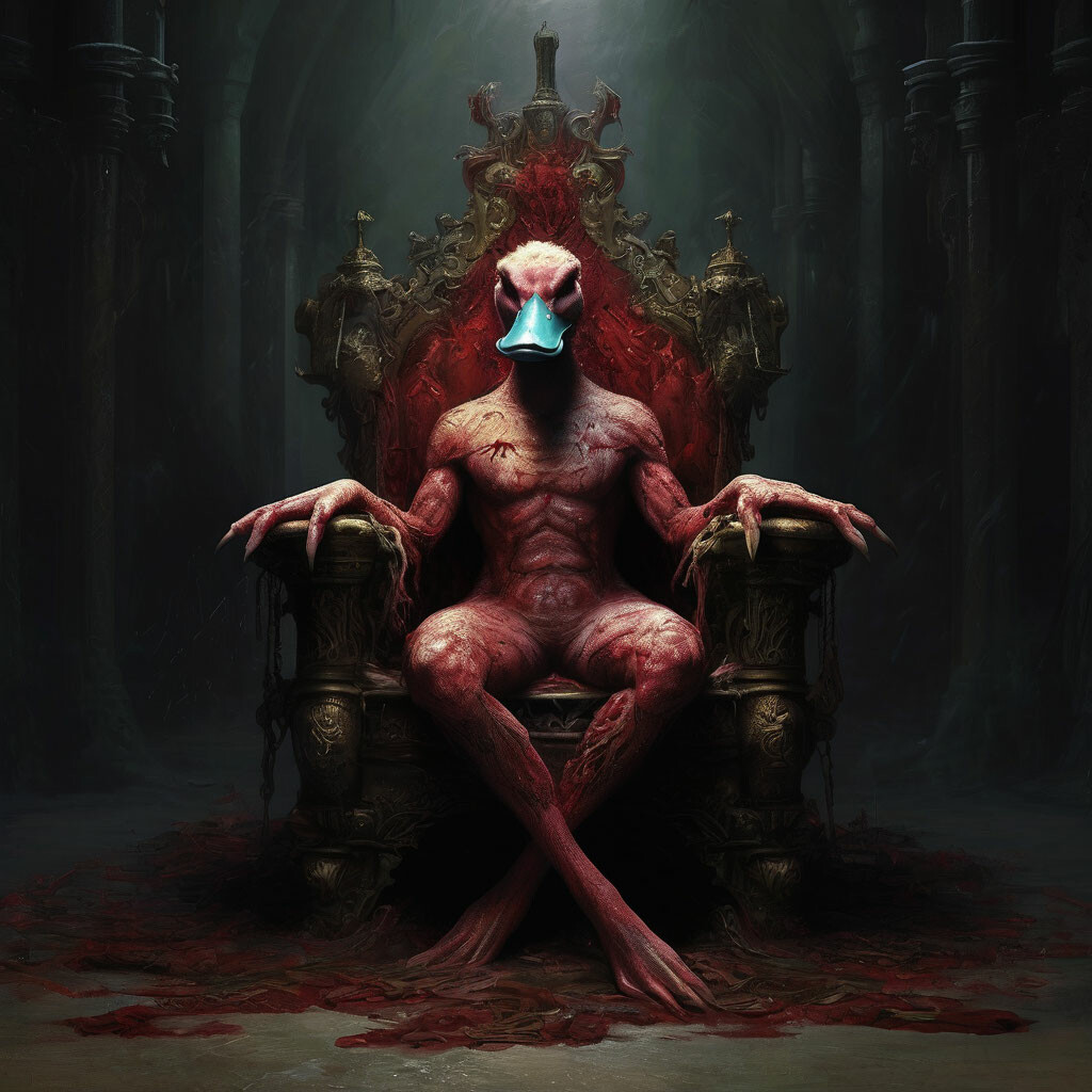 "A demon duck on a duckling throne" — image created in Shedevrum