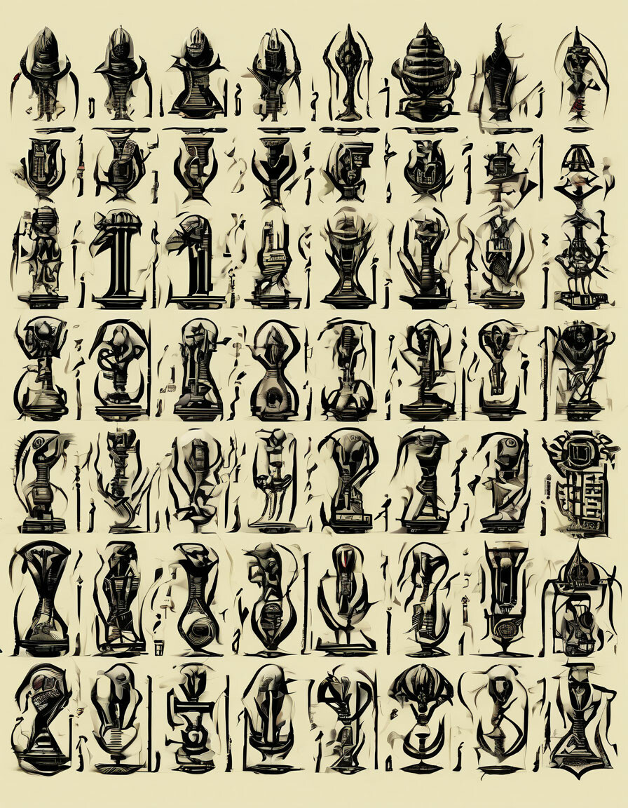 "Alien hieroglyphs alphabet predator …" — image created in Shedevrum