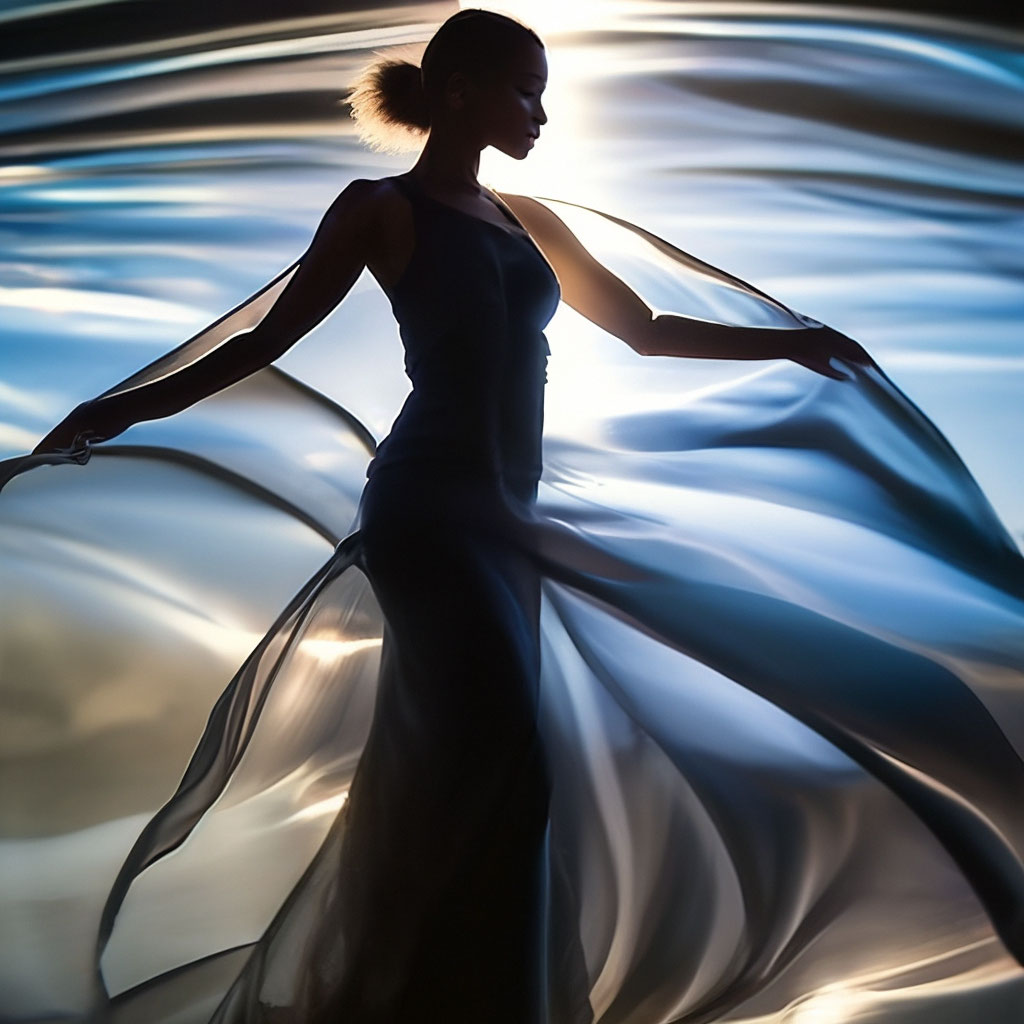 "The silhouette of a female figure in full height fills the frame of ...