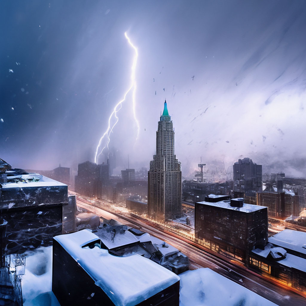 "Thunderstorm and snow, skyscraper, watercolor landscape," — image ...