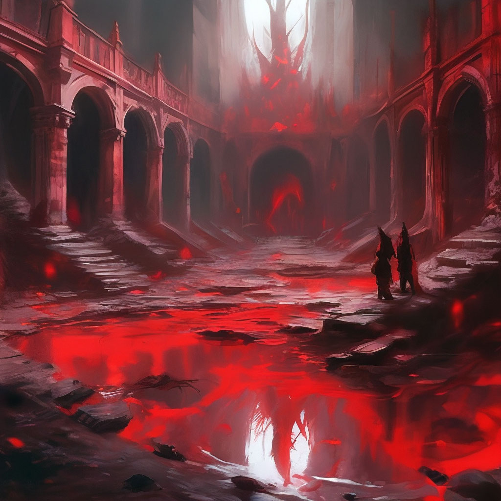 ", red puddles, red colors, dungeon, demons, underworld, hell, scary ...