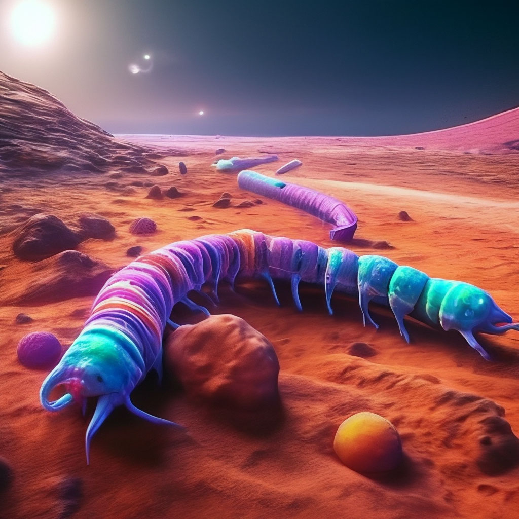 "Colorful worms have crawled onto the surface of Mars" — image created ...
