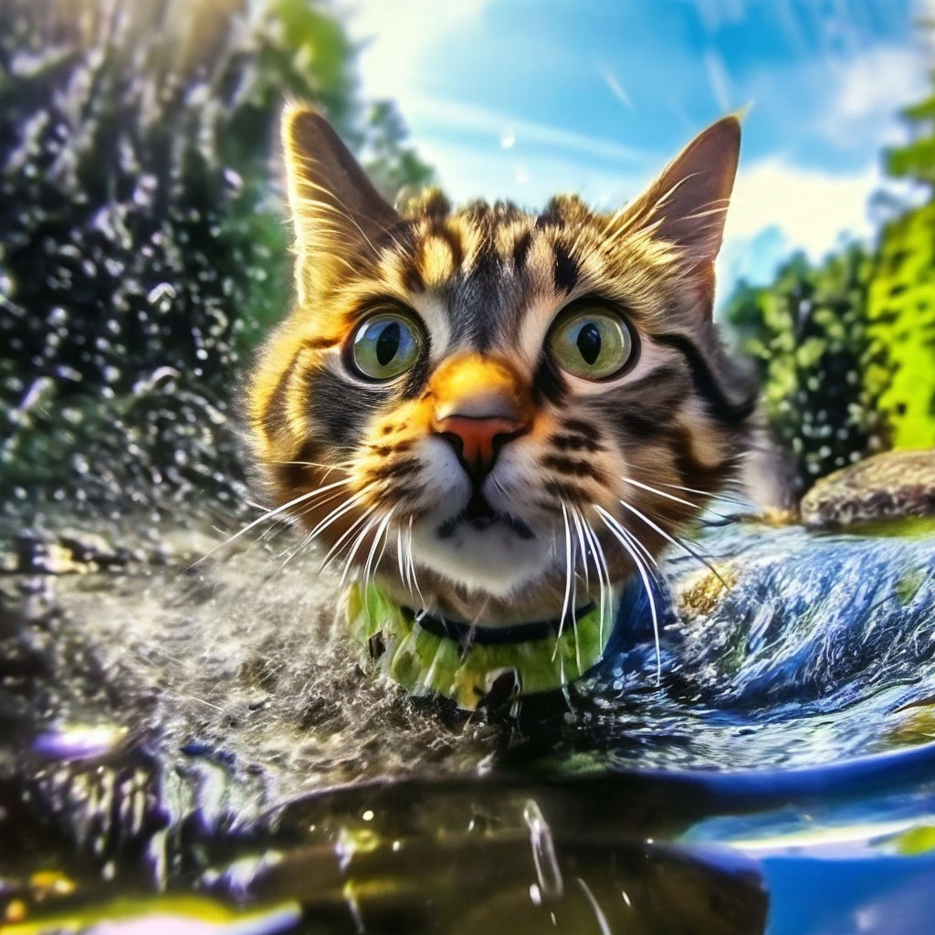 "Cat super real video in the jump'eyes alive inquisitive' water ...