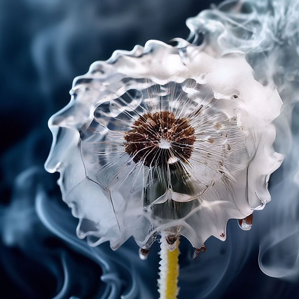 "Dandelion made of smoke and ice, close-up, professional photo, 30mm ...