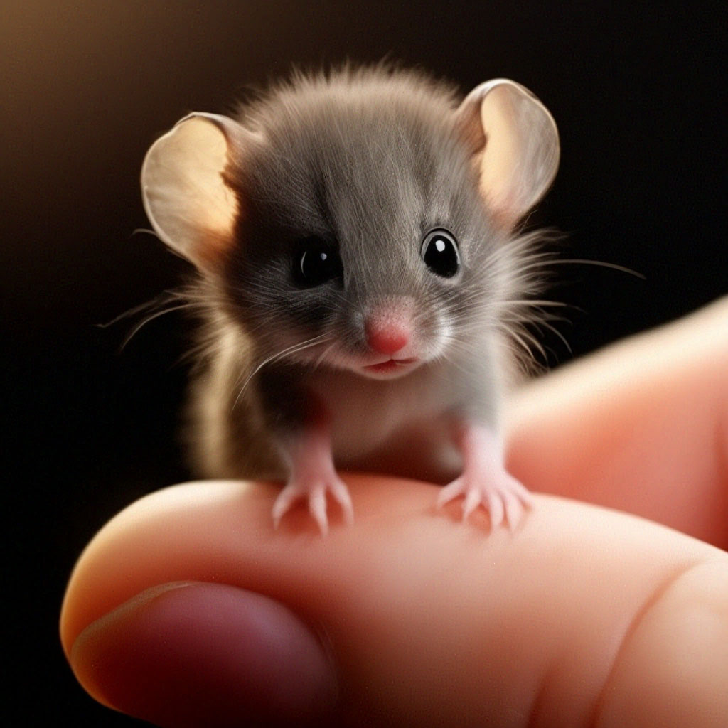 "😍 tiny microscopic touching cute fluffy bug-eyed, mouse baby, sitting ...