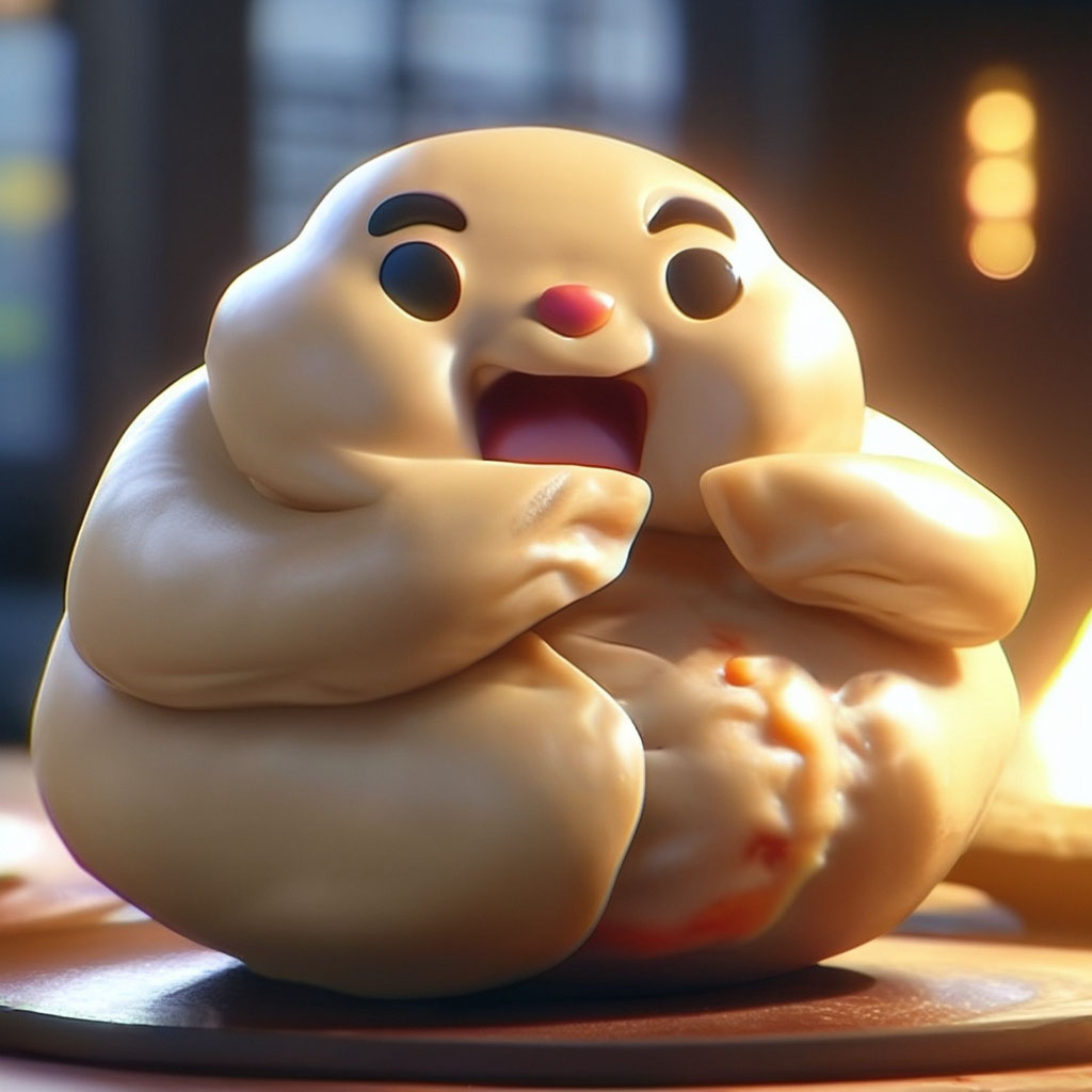 "Dumpling in the form of a sumo wrestler ,funny , realistic, 4k, bright ...