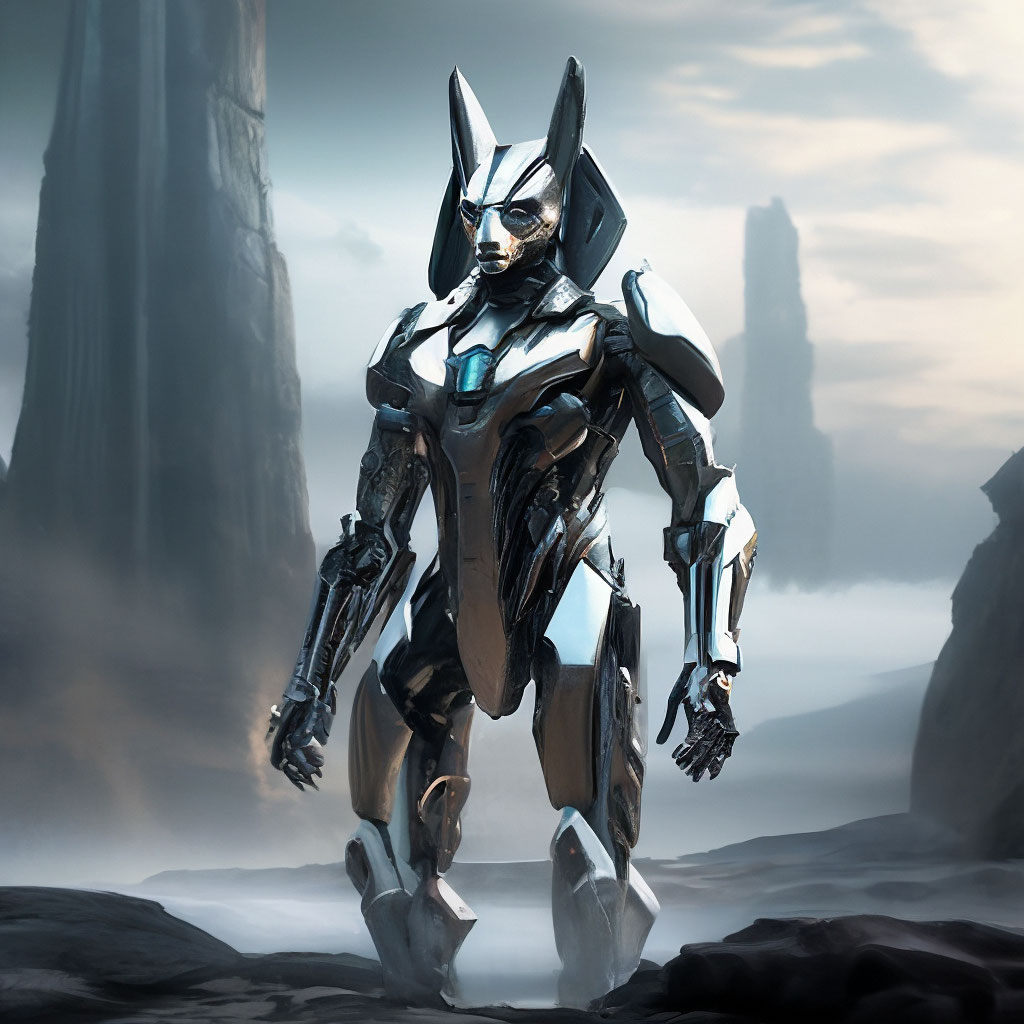 "Metal Anubis-cyborg of the future, white iron, futuristic landscape ...