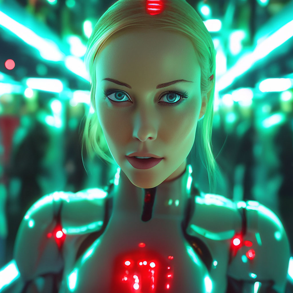 "Cyborg woman looks in surprise in the mirror, close-up, comic,The ...