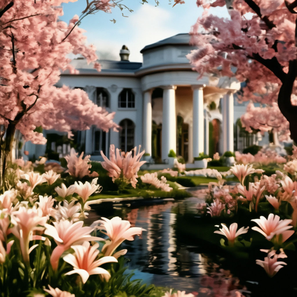 "Delicate floral patterns: a beautiful garden with lilies and peach ...