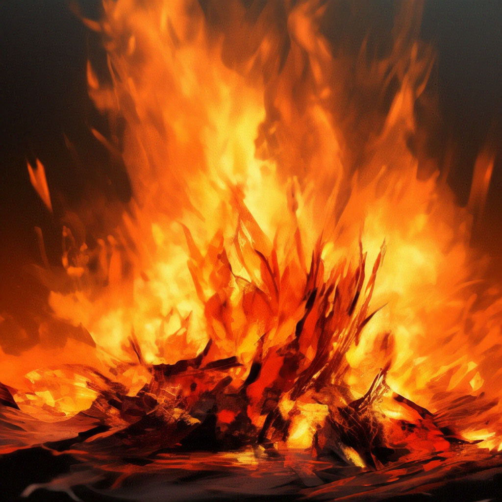 "Decay, ashes, fire, oil paint sketch, rough strokes, uneven lines ...