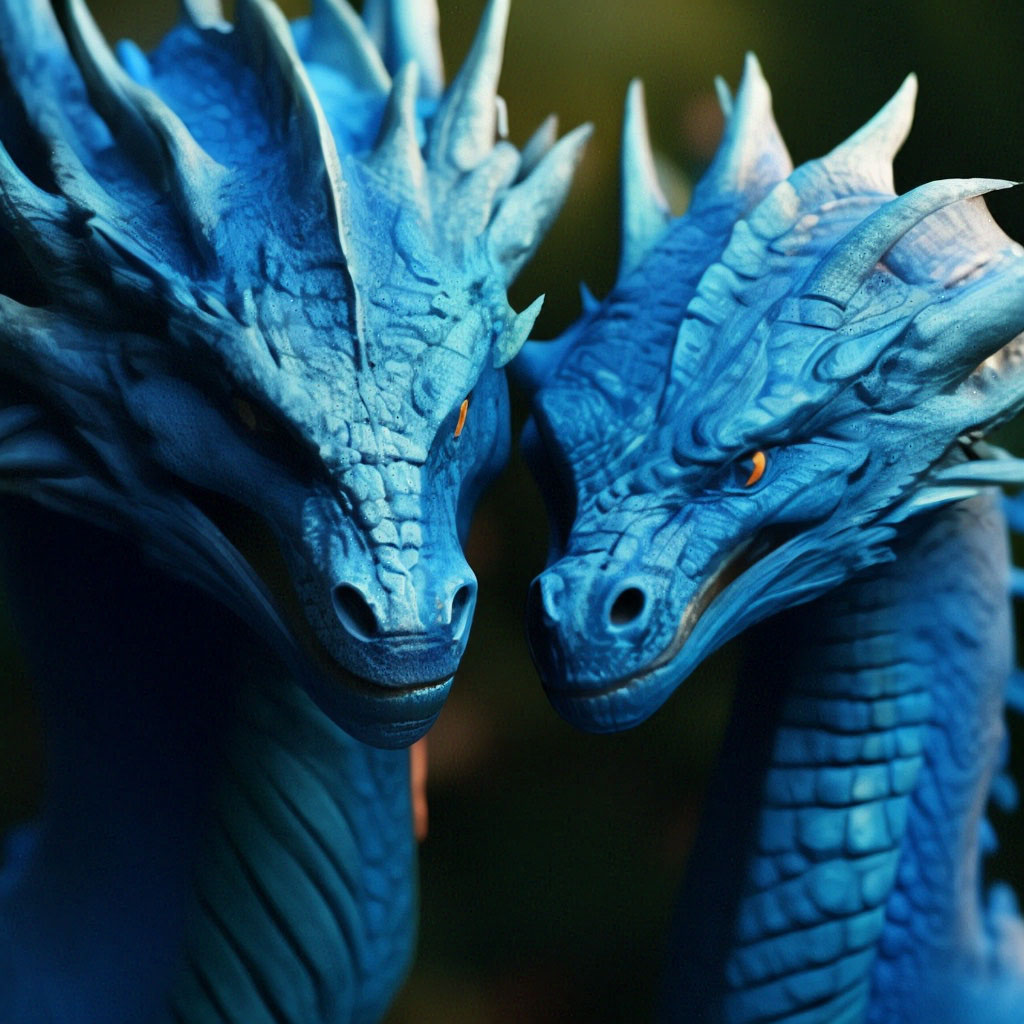 "Blue avatars in the form of Dragons" — image created in Shedevrum